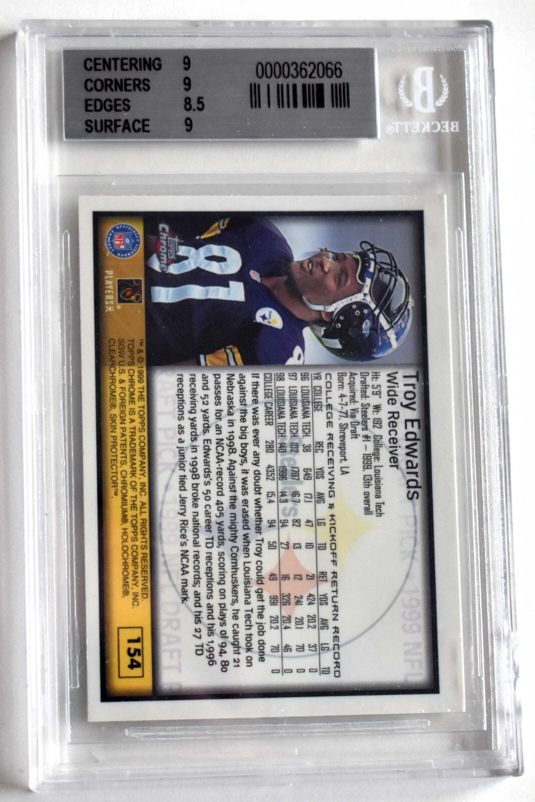 1999 Topps Chrome Football TROY EDWARDS Rookie RC Card #154 BGS 9 MINT ...