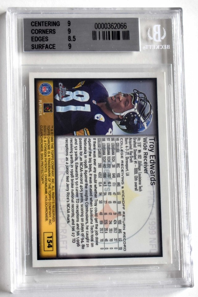 1999 Topps Chrome Football TROY EDWARDS Rookie RC Card #154 BGS 9 MINT ...