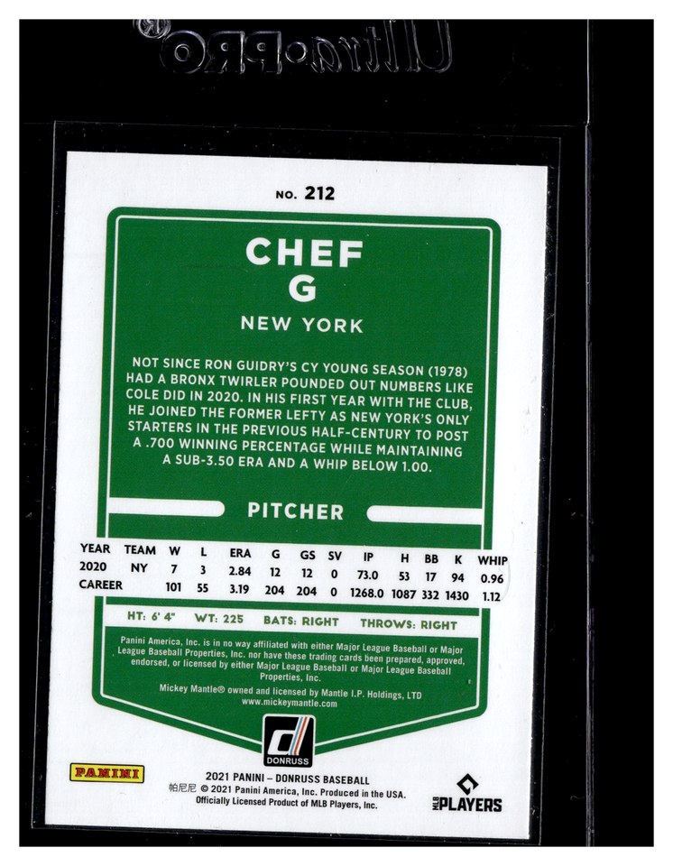 2021 Donruss #212b Gerrit Cole "Chef G" Holo Blue | eBay