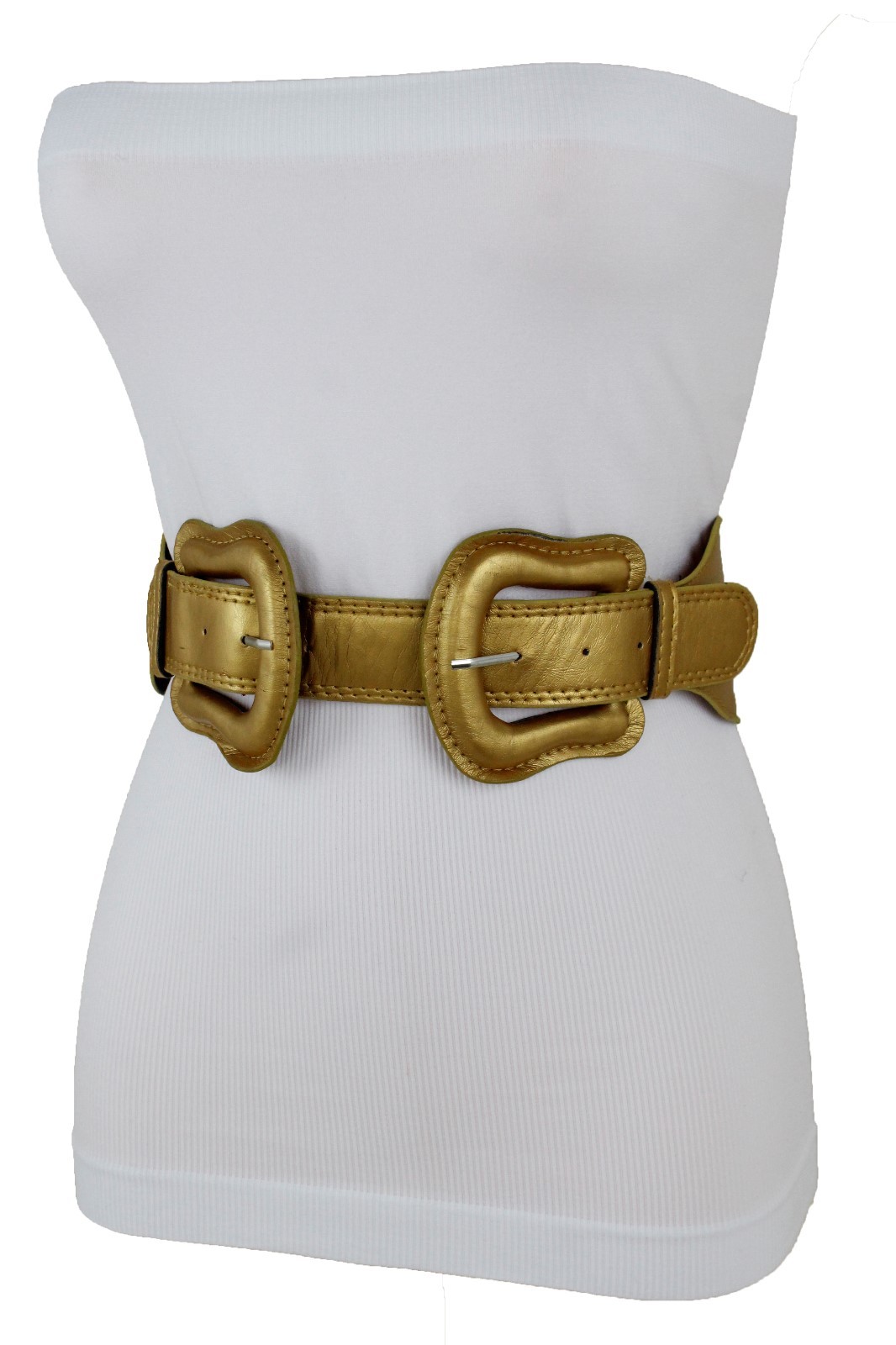 Women Gold Wide Elastic Band Fabric Western Flashy Belt Big Double ...