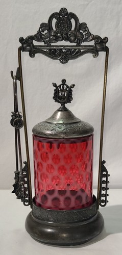 Antique/VTG Victorian Silverplate Pickle Castor Set Fenton Cranberry ...