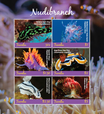 Tuvalu 2018 - Nudibranch, Molluscs, Ocean Life Fish - Sheet of 6 stamps ...