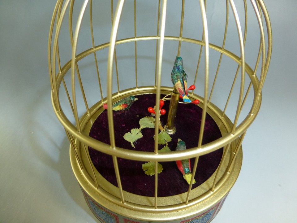 RARE VINTAGE 3 BIRDS SINGING BIRD BOX / CAGE MUSIC BOX AUTOMATON (WATCH ...