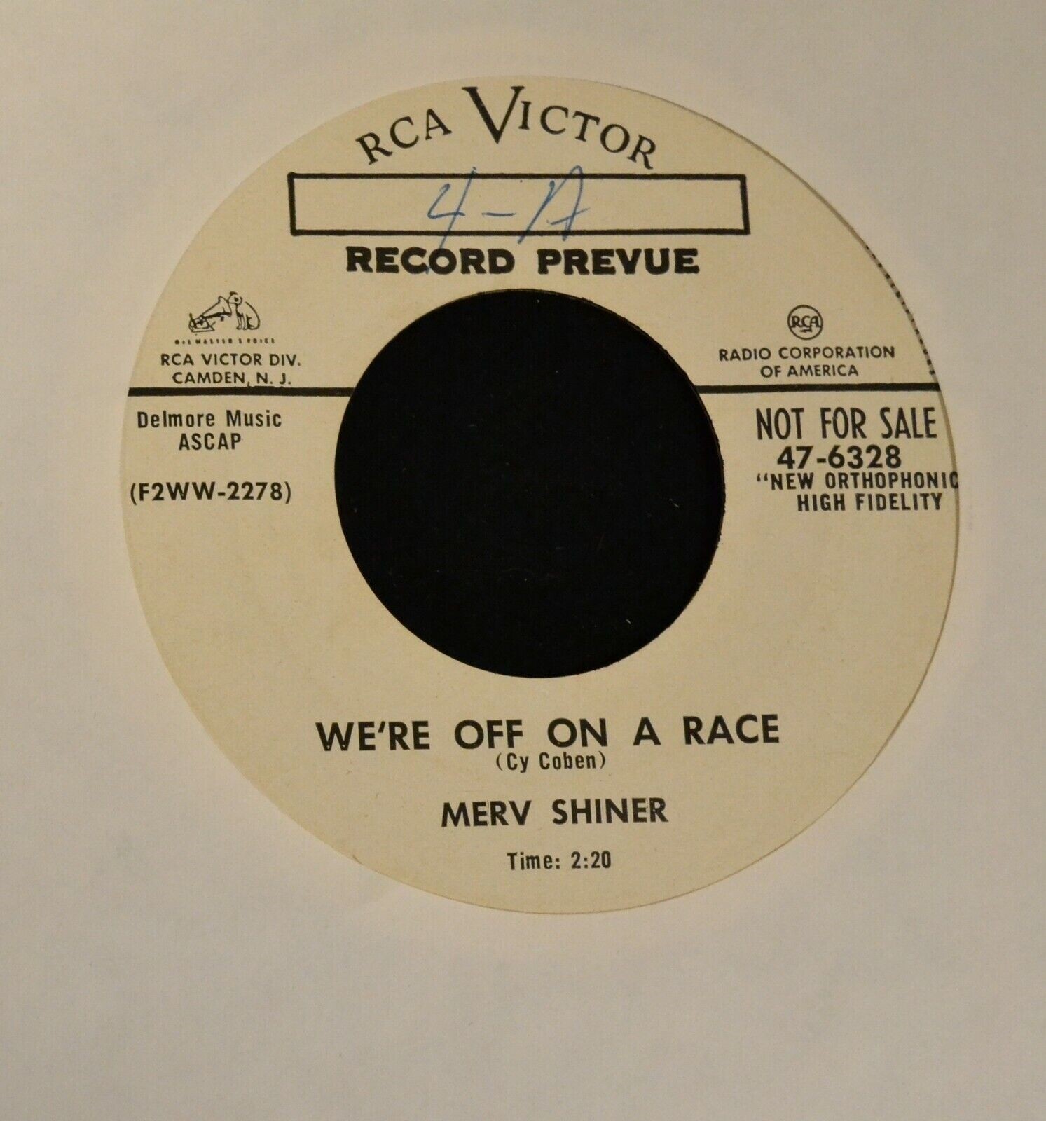 50’s COUNTRY Merv Shiner RCA DJ 6328 We're Off On A Race and You're ...