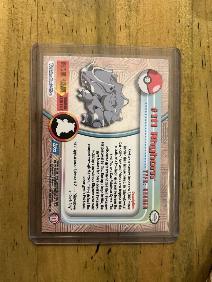 2000 Rhyhorn Pokemon #111 HOLO Topps TV Animation Rare NM/LP+ | eBay