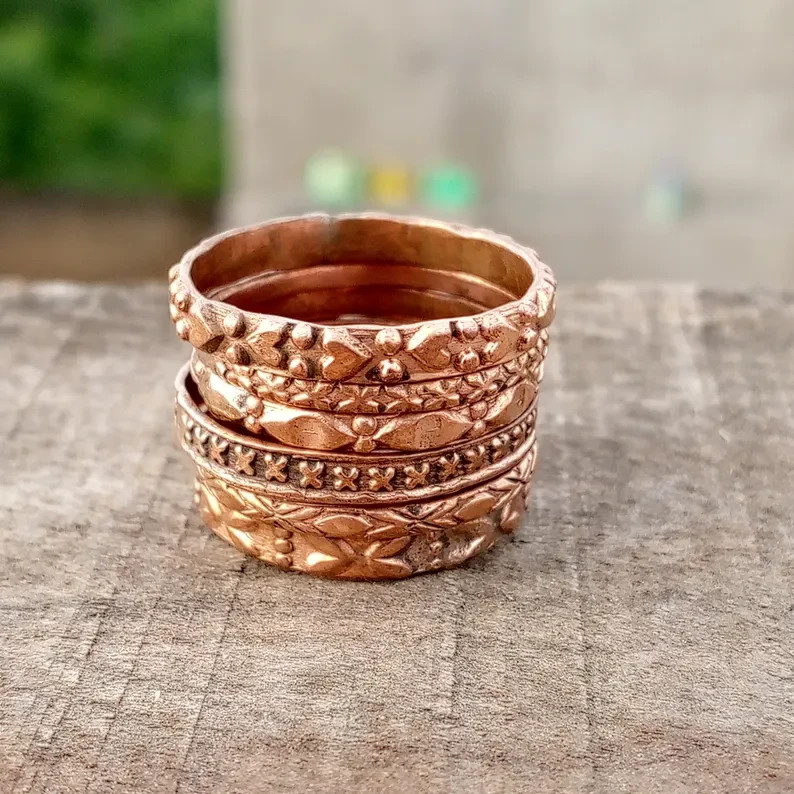 100% Pure Copper Ring, Hammered Copper Ring, Partywear Ring, Set Of 6 ...
