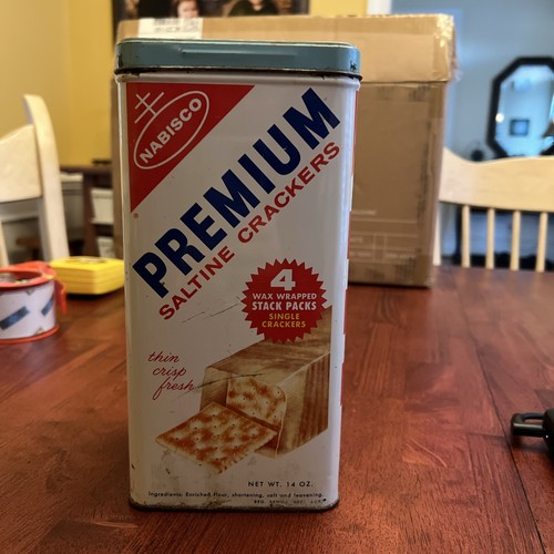 Vintage Nabisco Premium Saltine Crackers 14oz Metal Tin Container circa ...