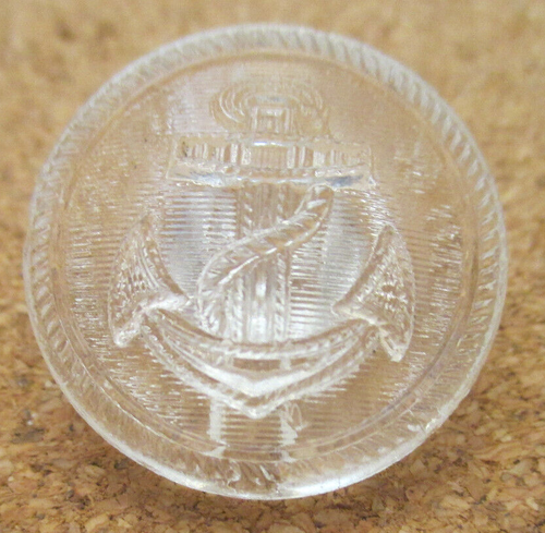 1-Czech Glass Backmarked German Navy Anchor on a Round Clear Button #04 ...
