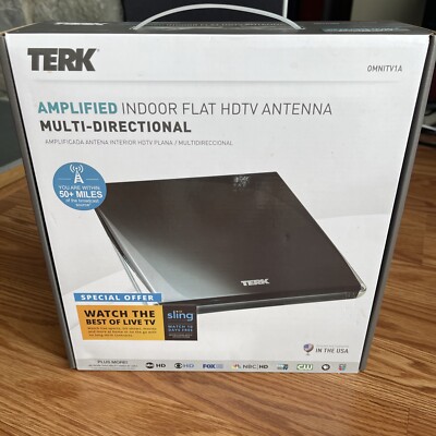 Terk TV Antenna OMNITV1A Amplified Indoor Flat HDTV Antenna Sling Local ...