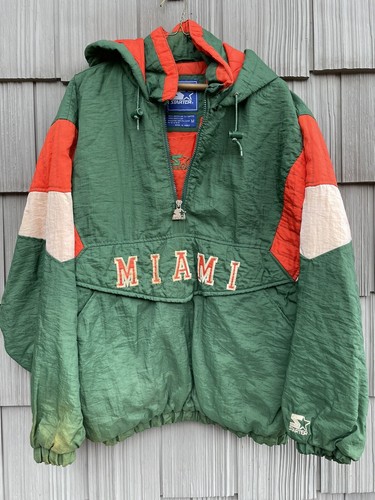 vintage 90’s miami hurricanes half zip hooded starter jacket mens SzM ...
