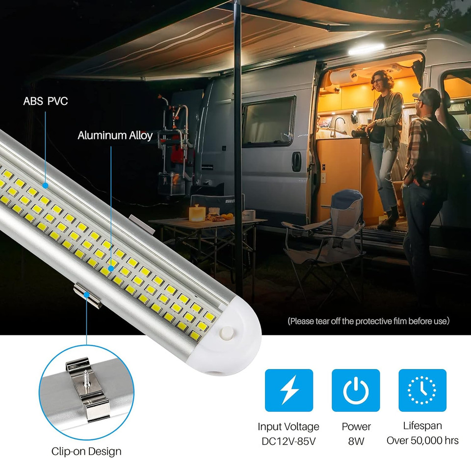 8Pcs 12V LED Interior Light Bar 120Leds 1500LM 8W DC 12 Volt Led Strip ...