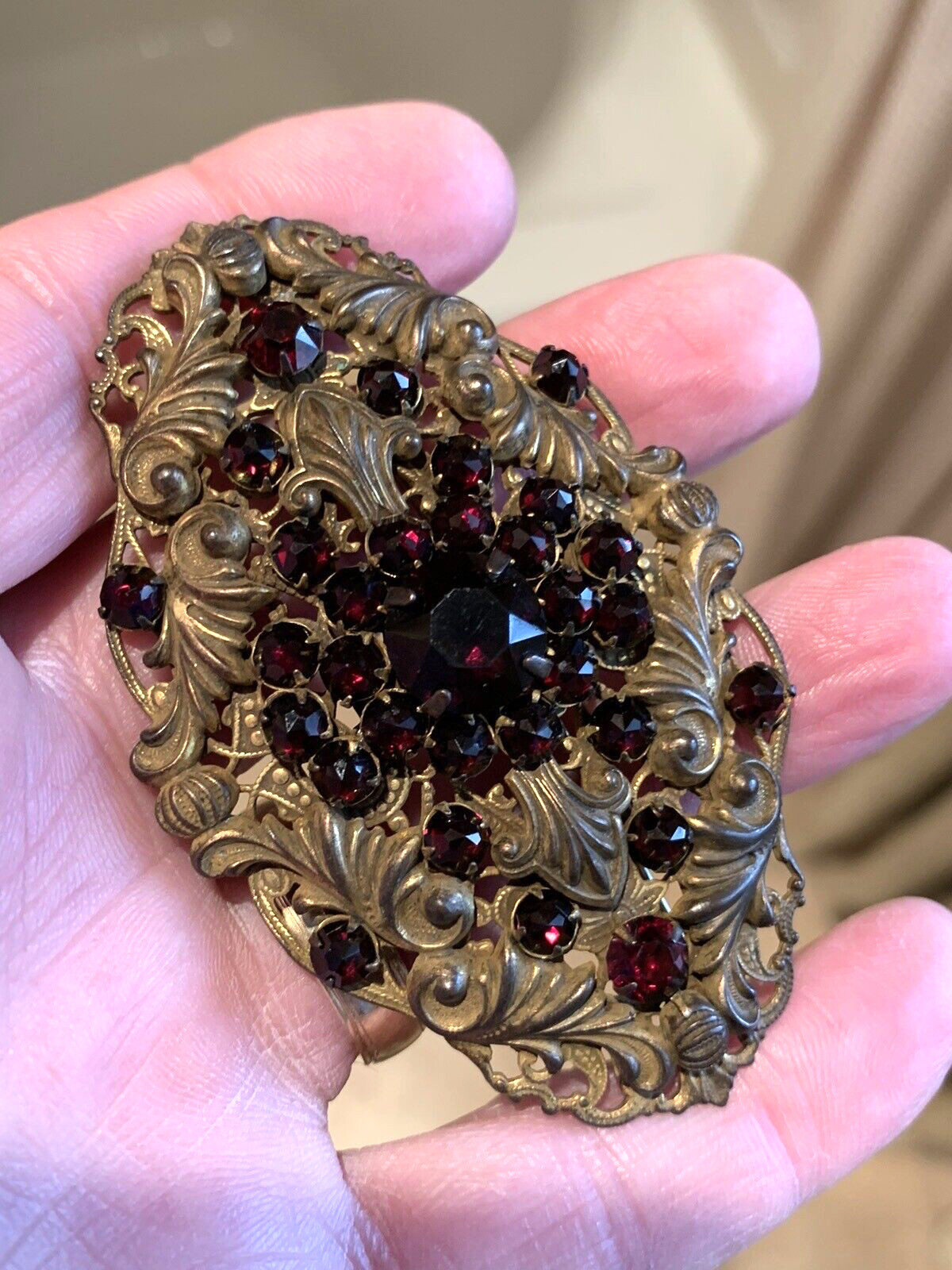 Rare Victorian Art Nouveau Garnet Sash Brooch Pin 189… - Gem