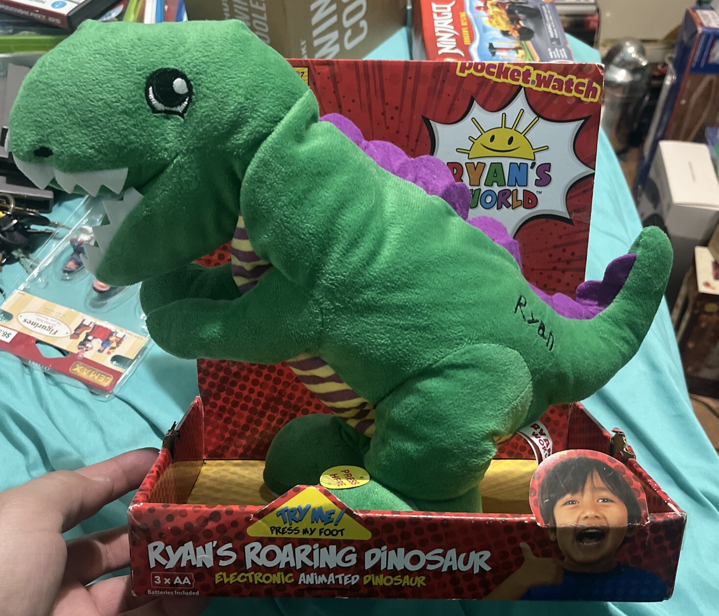Ryan's World Roaring Triceratops Electronic Animated Blue Dinosaur 2018 ...