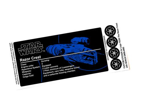 CUSTOM PLAQUE STICKER for STAR WARS Razor Crest , Set 75292 & Model ...