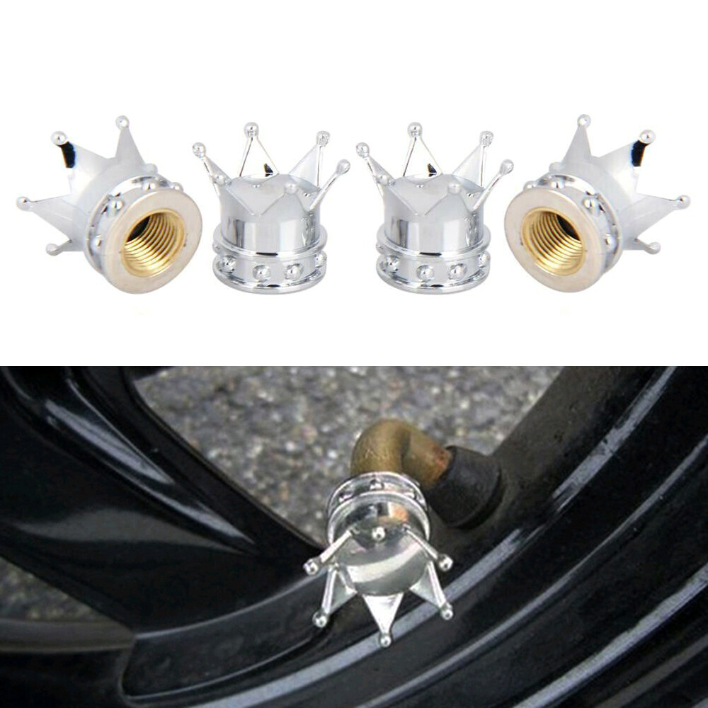 4x Chrome Crown Car Tire Tyre Air Valve Stem Screw Caps Cover Wheel ...