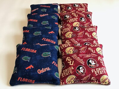 FLORIDA GATORS FLORIDA STATE SEMINOLES FSU CORNHOLE BEAN BAGS SET OF 8 ...