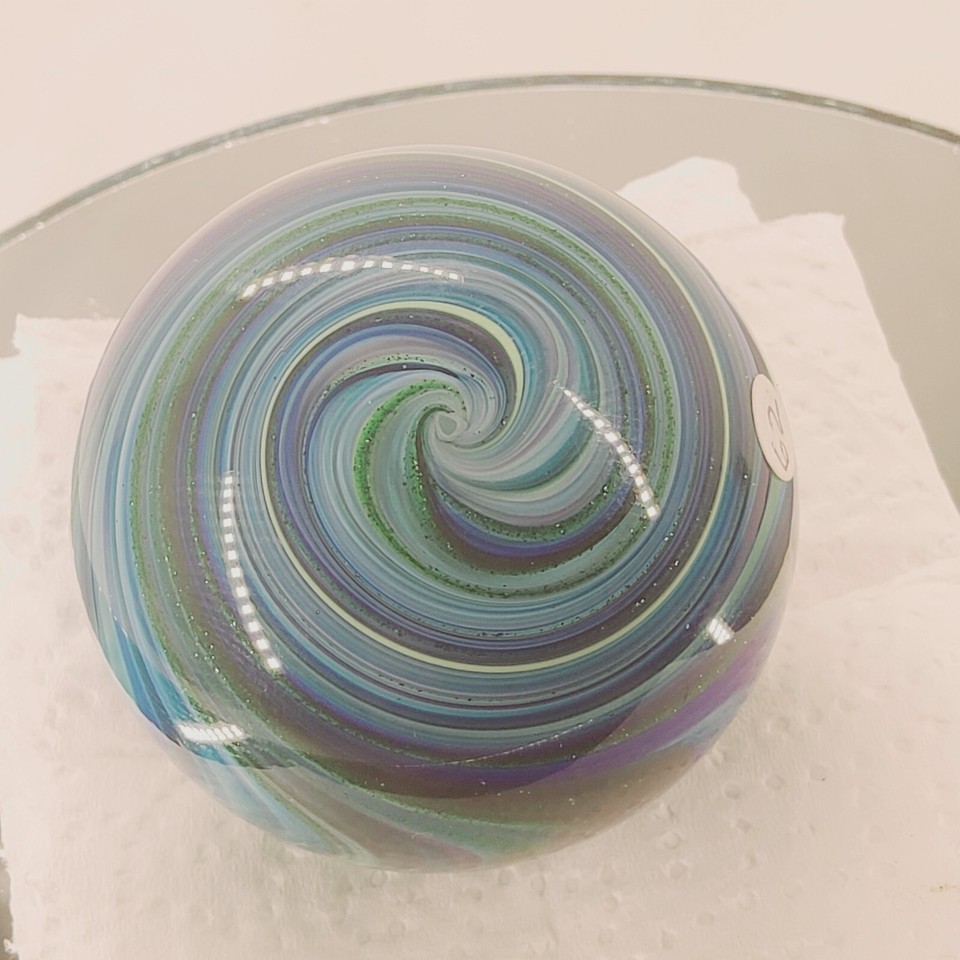 Mark Matthews Glass Marble 1.625 Signed 2009 Blueberry Swirl Green ...