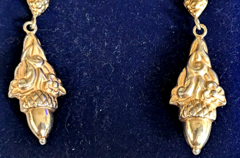 Art Nouveau gilt washed sterling silver 62 mms drop Acorn detail ...