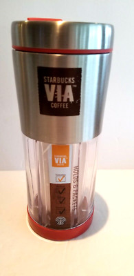 Starbucks Via Red Travel Mug Ready Brew Insulated Stainless 10 oz 2009 ...