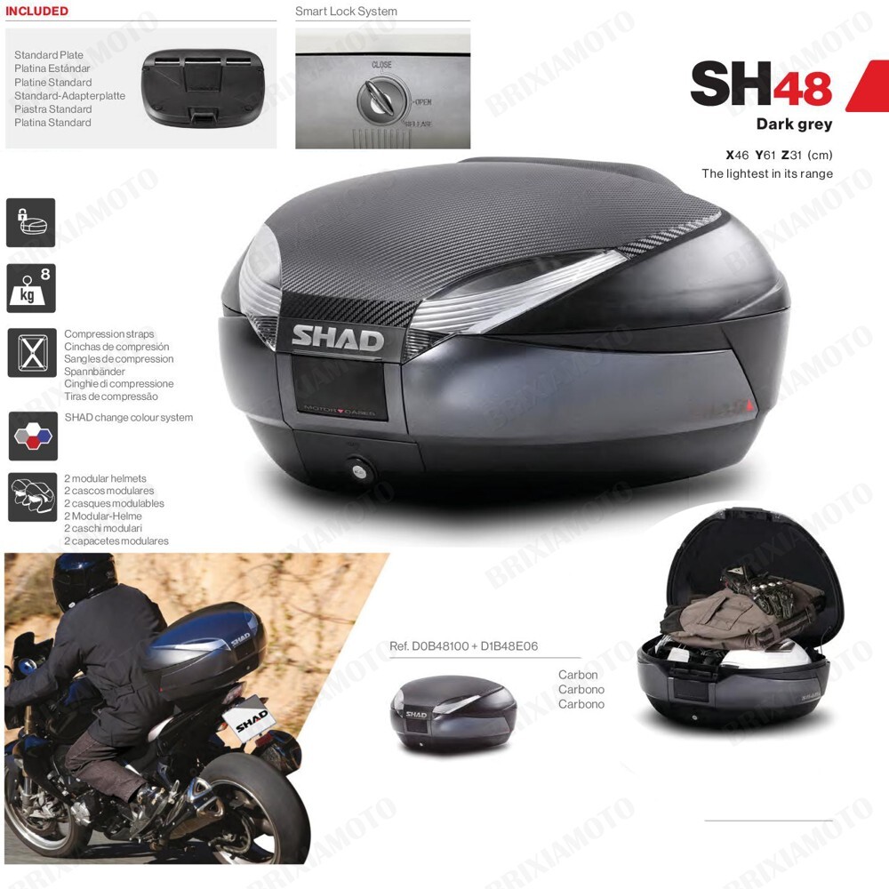 Satz SHAD Träger + Coffre SH48 Carbone Yamaha X-Max 125I'14-16 / 250i ...