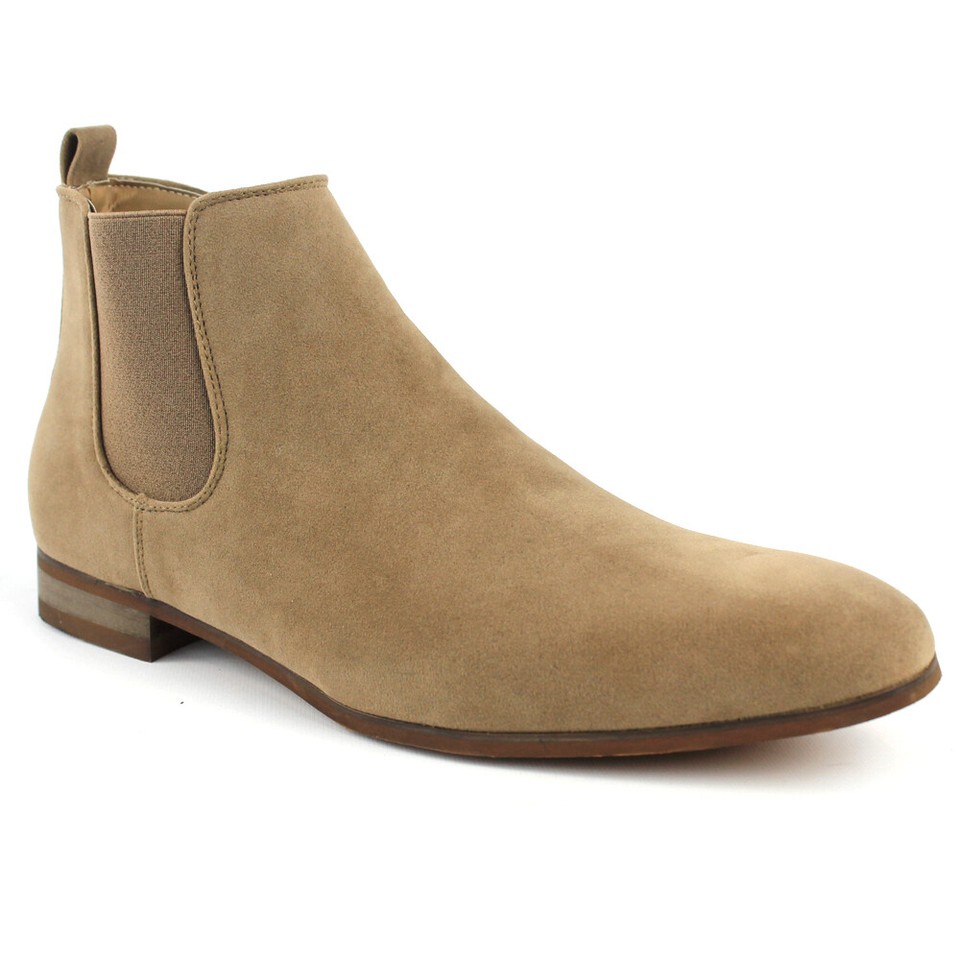 Tan/Beige Suede Men's Chelsea Boots Ankle Dress Side Zipper Almond Toe ...
