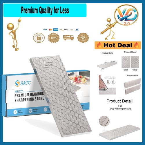 Diamond Sharpening Stone 8-inch Dual Grit 400/1000 Honing Plate White ...