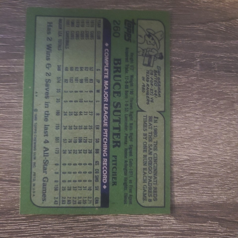 Bruce Sutter 1982 Topps card #260 Saint St Louis Cardinals Chicago Cubs ...