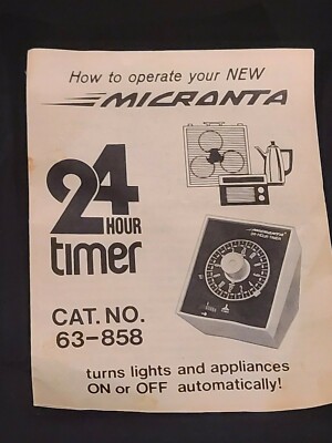 TESTED GOOD MICRONTA 24-hOUR Plug-in Timer No. 63-858 Instruction Sheet ...
