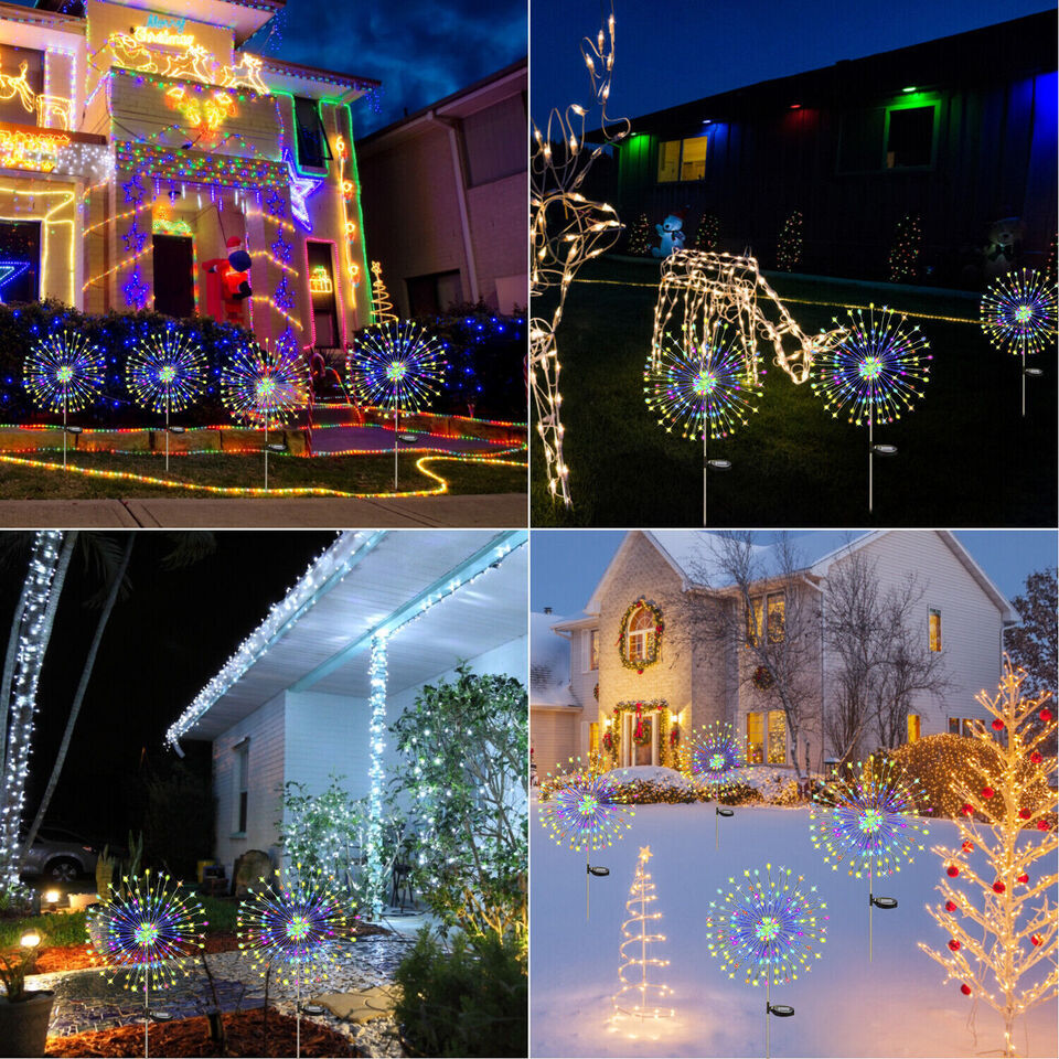 150 LED Garden Solar Lights Firework Outdoor Waterproof Path Lawn Decor ...