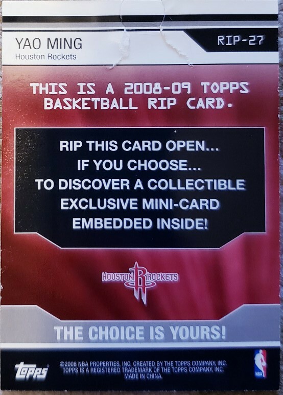 YAO MING 2008-09 Topps NBA Mini Rip Card SP #68/99 #RIP-27 Houston ...