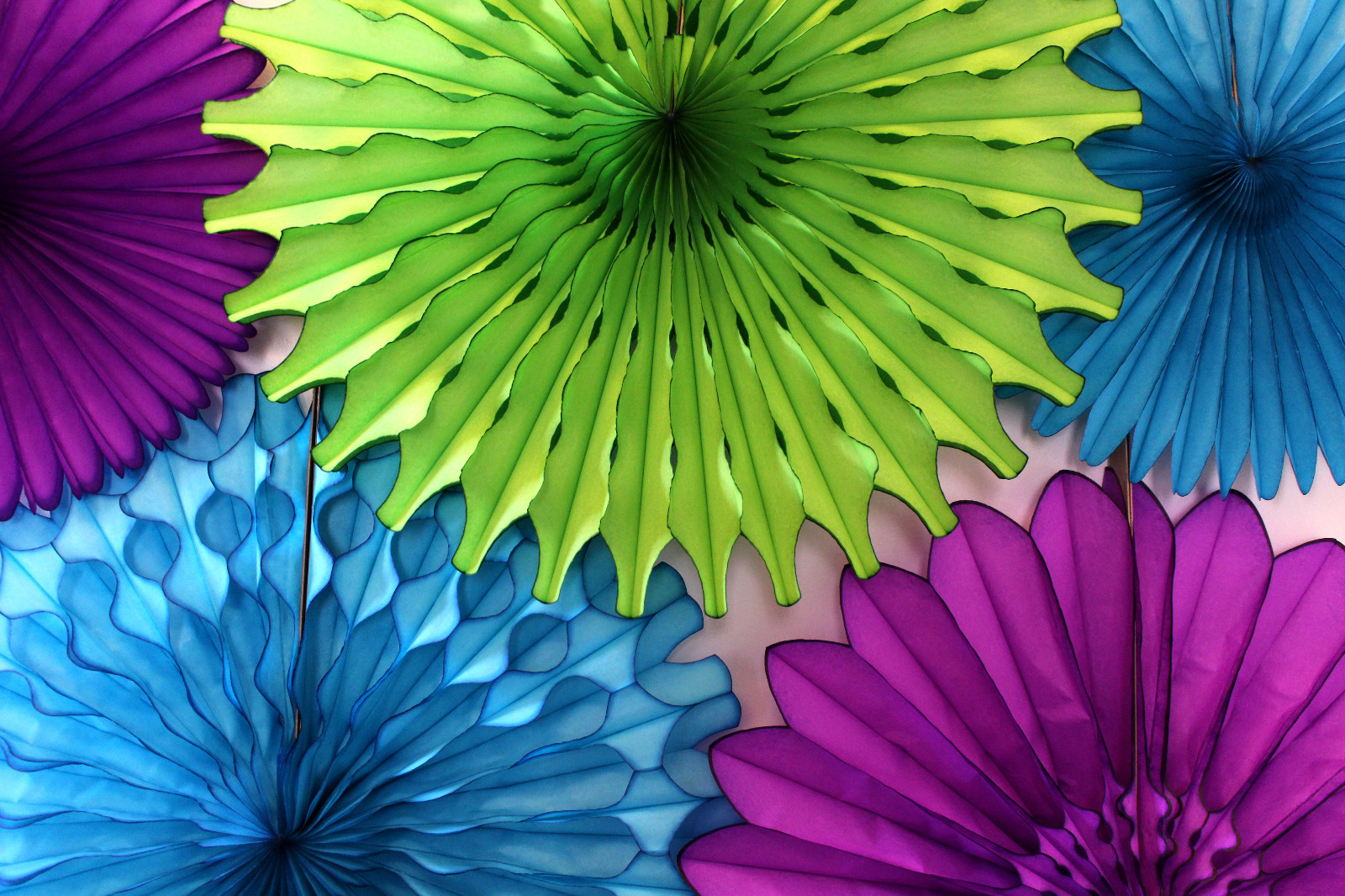 Peacock Lime, Turquoise, and Purple Tissue Paper Party Fan Collection ...