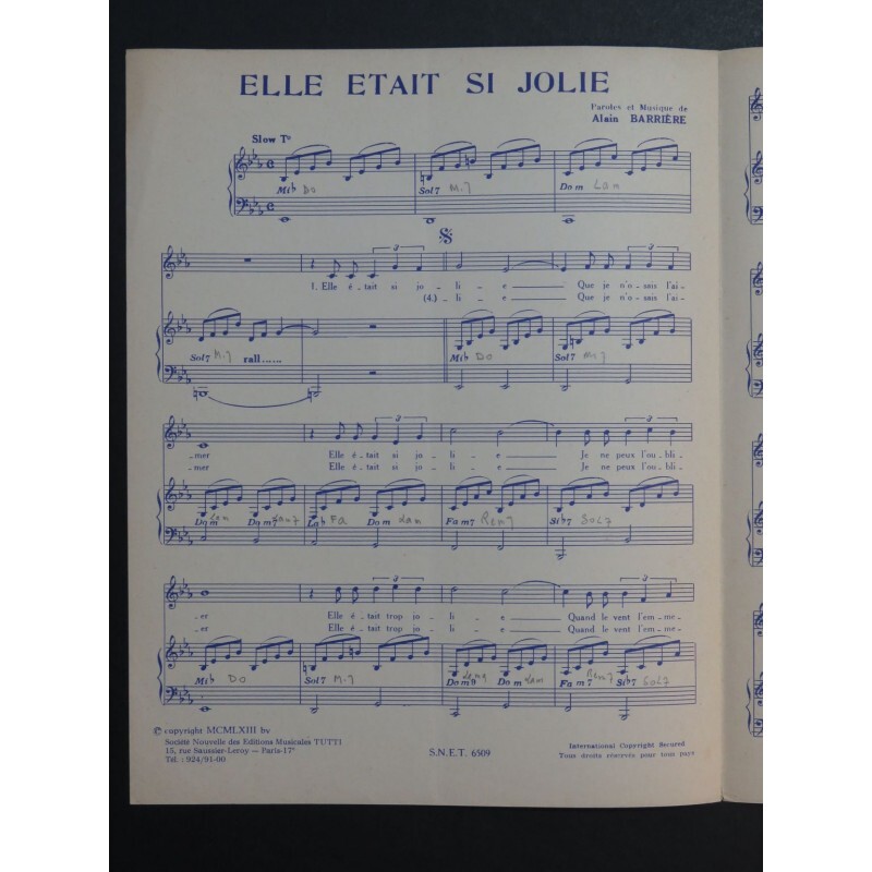Elle était si Jolie Alain Barrière Chant Piano 1963 | eBay