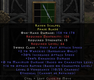 D2r rare phase blade 2warcries 30ias 244ed fool mod eth--non ladder sc ...