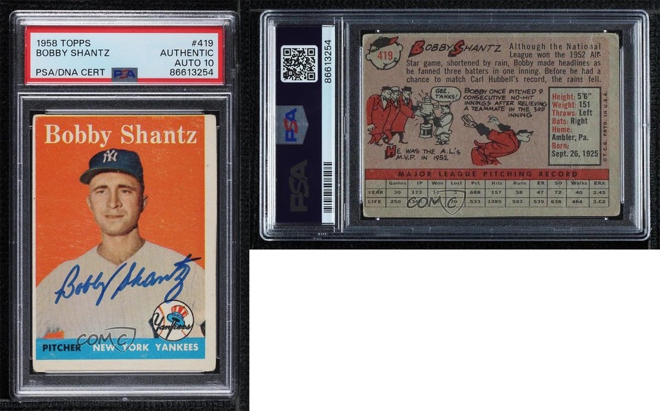 PSA/DNA 1958 Topps Bobby Shantz #419 Certified Authentic Auto 0i76 | eBay