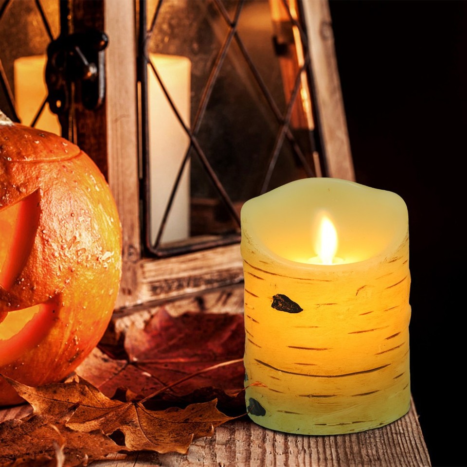 Flickering LED Candle Light Tree Bark Candle Light Decorative LED ...