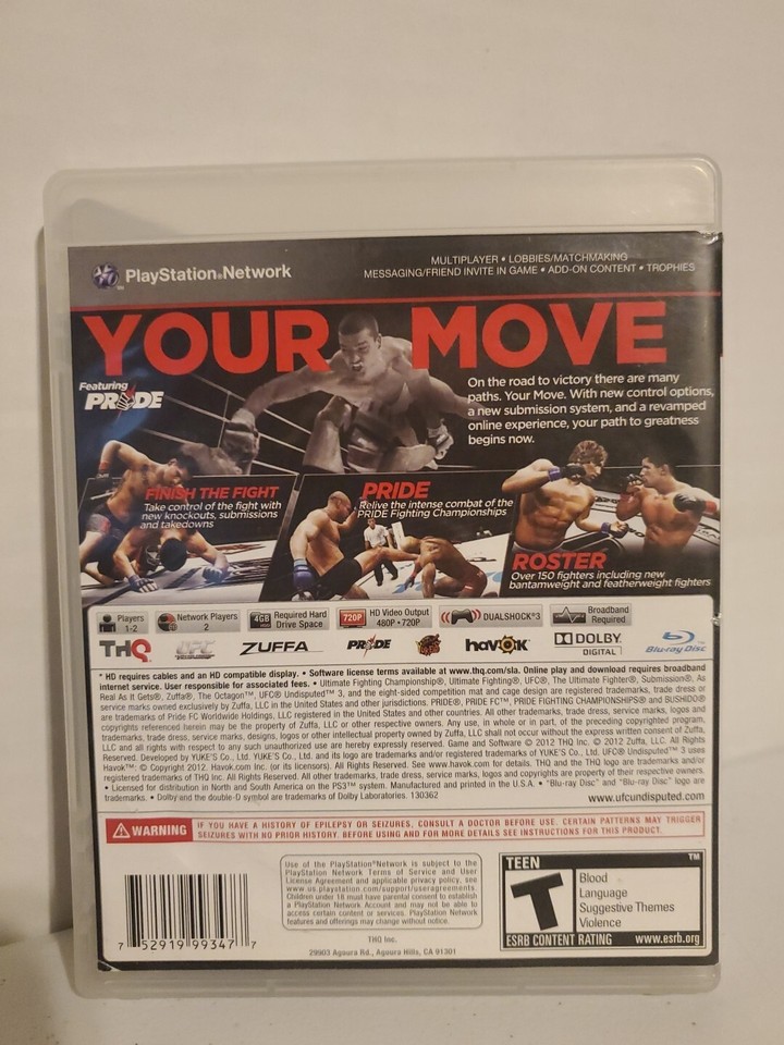 UFC Undisputed 3 PS3 (Sony PlayStation 3, 2012) Tested. 752919993477 | eBay