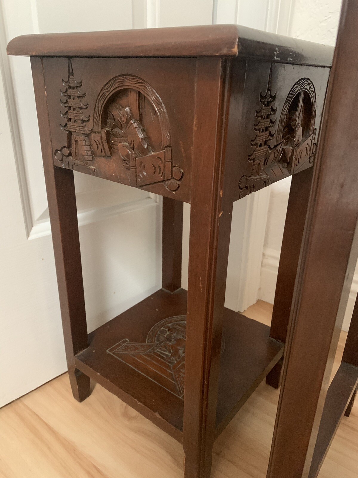 Vintage George Zee & Co Hong Kong Hand Carved Wood Nesting Side Tables ...