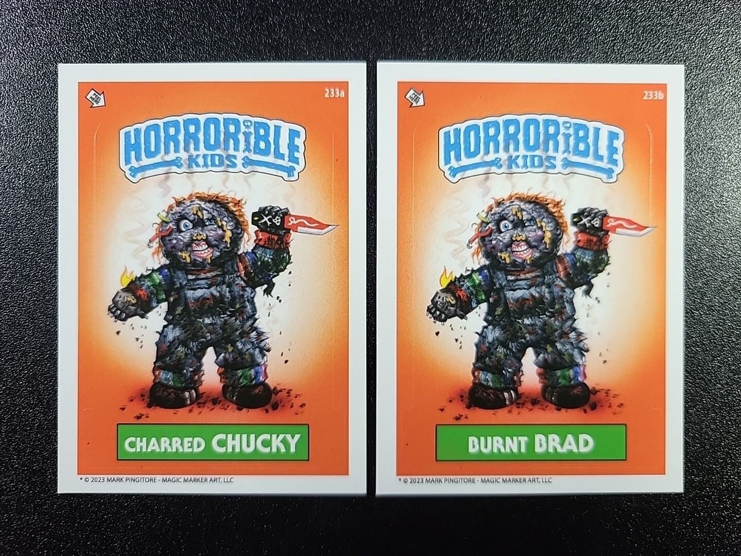 Child's Play Burnt Chucky Horrorible Kids 2 Card Set Garbage Pail Kids ...