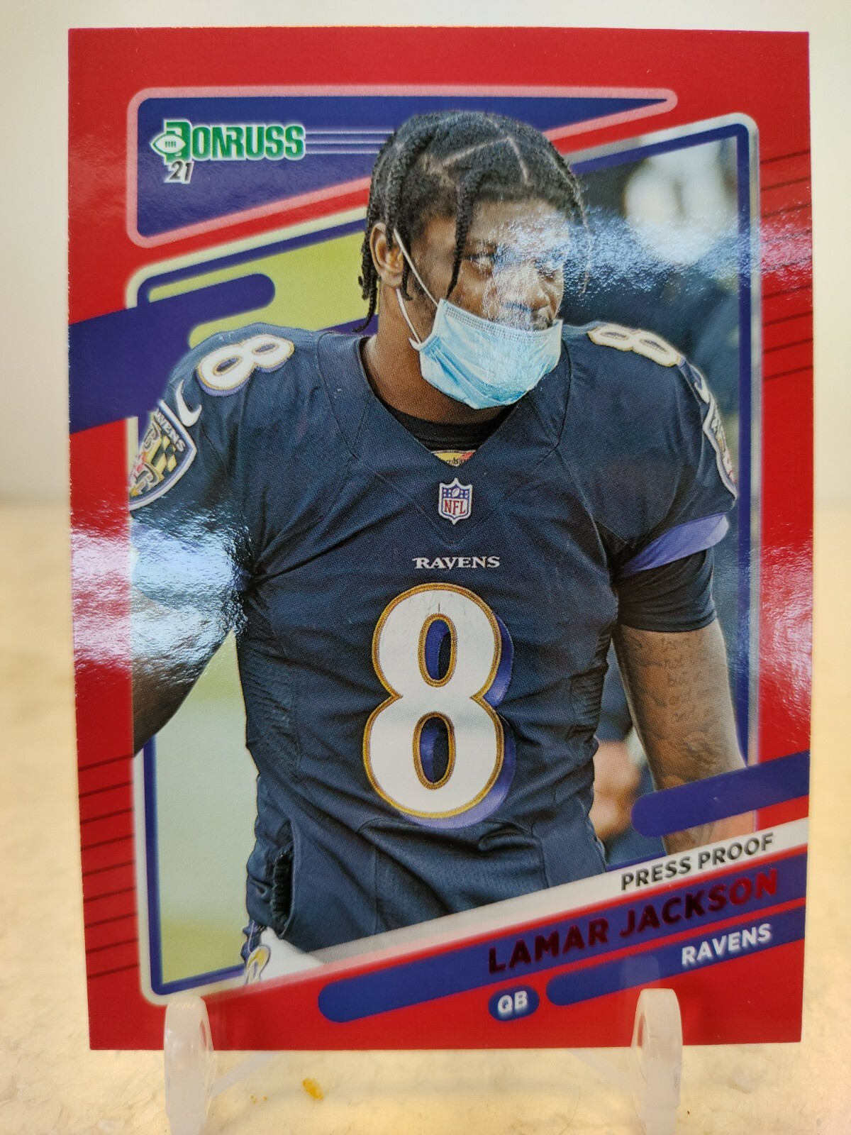 LAMAR JACKSON RED Press Proof 2021 Donruss Football Face Mask VARIATION ...