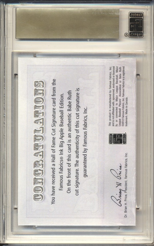 Babe Ruth George Herman Famous Fabrics Big Apple CUT AUTO AUTOGRAPH 1/1 ...