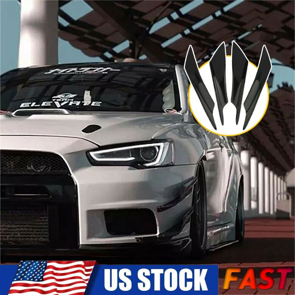 4x Glossy Black Bumper Fin Canard Splitter Diffuser Spoiler Lip Car ...