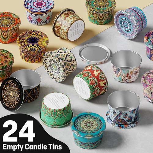 Empty Candle Tins 24 pcs, Candle Jars 2.2 oz with Lids, Candle Making ...