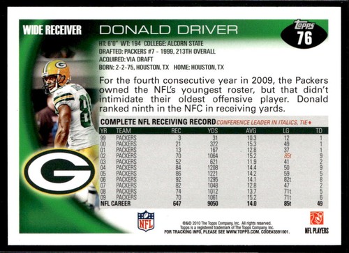 2010 Topps #76 Donald Driver | eBay