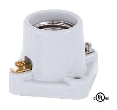 2 inch square medium base E26 porcelain pony cleat socket, mounts on 1 ...