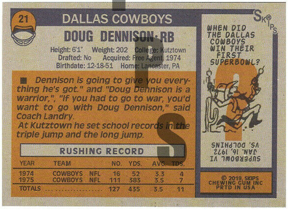 1976 STCC #21 Doug Dennison Topps Dallas Cowboys Kutztown custom card ...