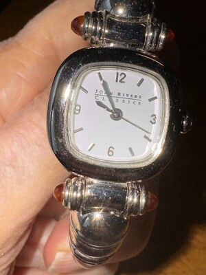 Joan Rivers Quartz Watch Cuff Bracelet Faux Tortoise Silver Tone Needs ...