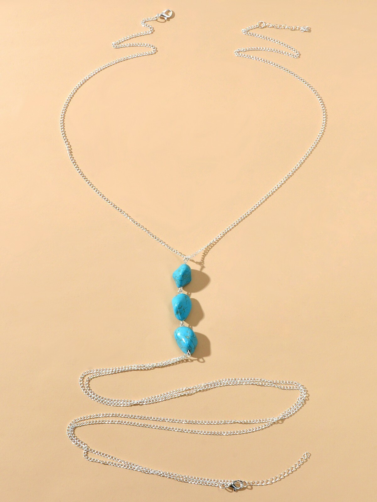 Bikini Beach Silver Chain Turquoise Body Chain Layered Chest Belly Body ...
