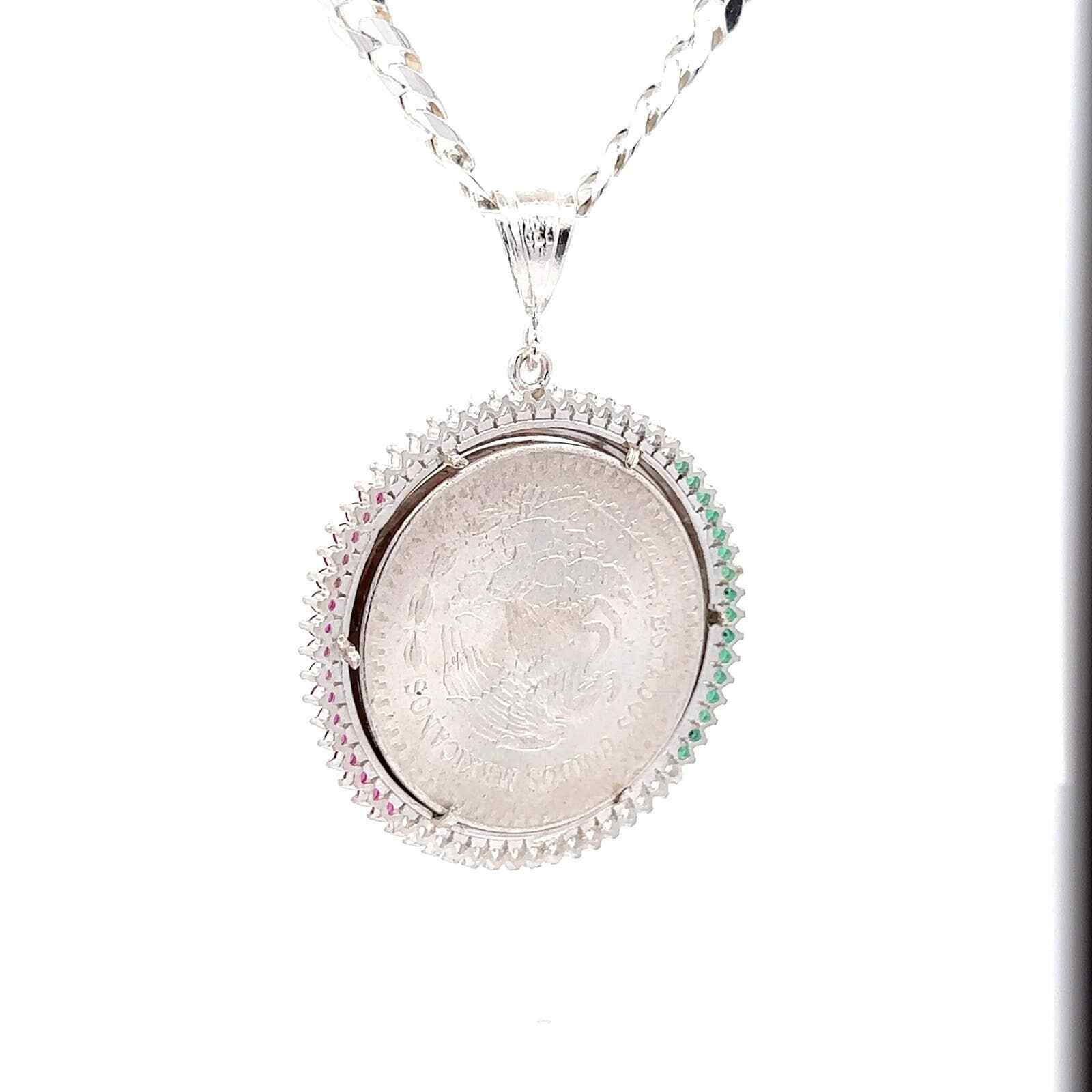 Centenario con Cadena Plata Pura 925 Moneda Original Piedras Color ...