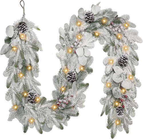 Prelit Flocked Christmas Garland w/ Pine Cones & Berries Decor 6 FT | eBay