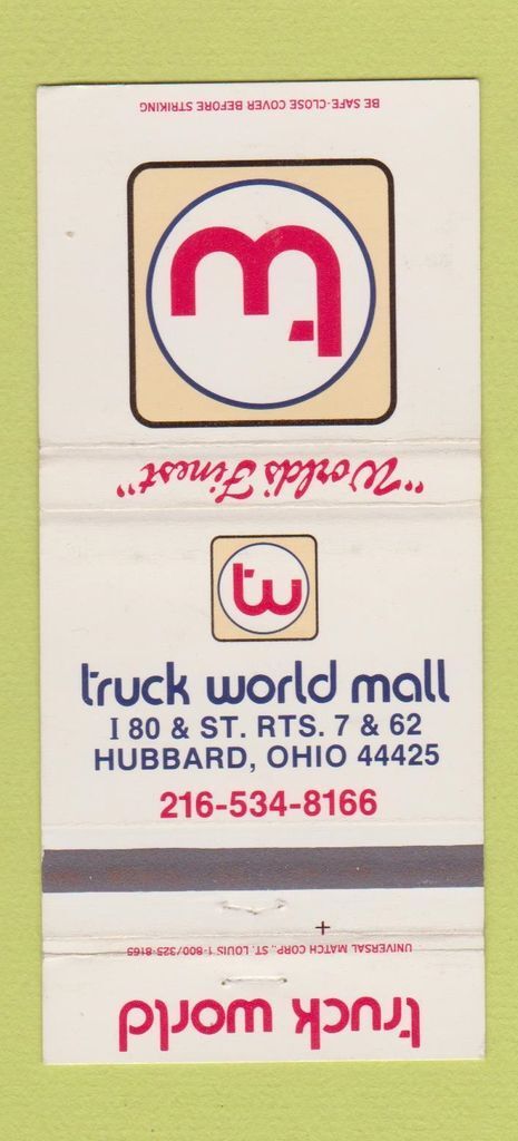 Matchbook Cover - Truck World Mall Hubbard OH WEAR 30 Strike | eBay